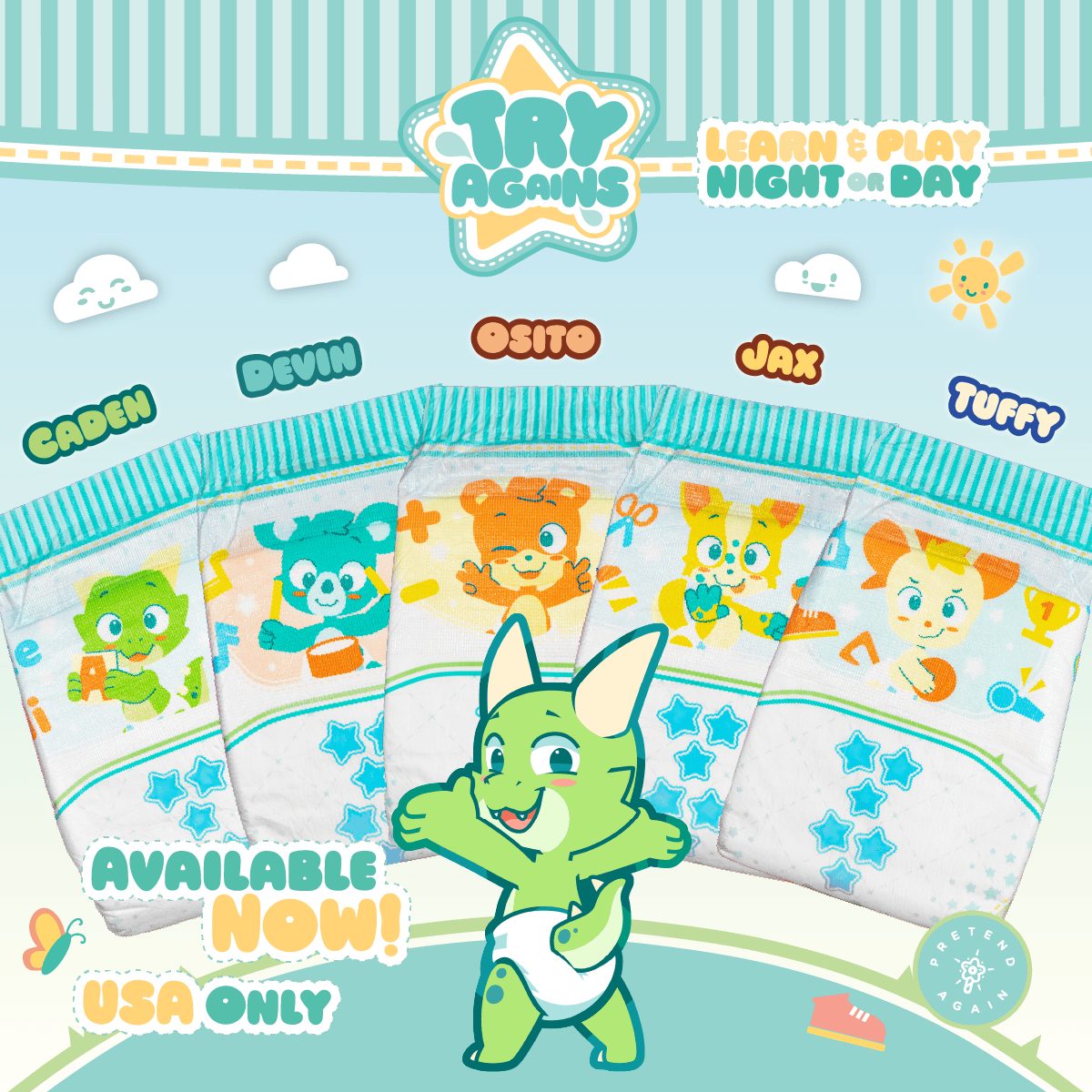 PretendAgain – TryAgains Diapers - Learn & Play; Night or Day! 💬